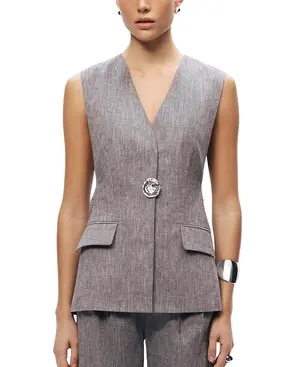 NOCTURNE Tailored Button Front Vest - Grey