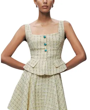 NOCTURNE Button Detailed Tweed Bustier With Peplum