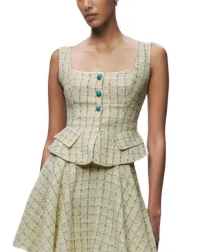 NOCTURNE Button Detailed Tweed Bustier With Peplum