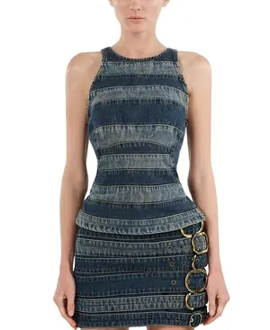 NOCTURNE Halter Neck Denim Blouse - Indigo