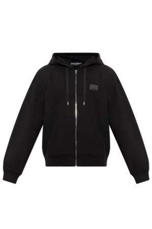 Dolce & Gabbana Zip-up Hoodie With Embossed Logo Patch - Black