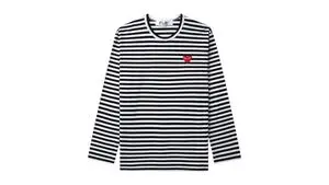 Play Comme Des Garcon Heart Logo Striped Long Sleeve T-shirt - Black