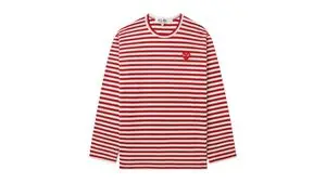 Play Comme Des Garcon Heart Logo Striped Long Sleeve T-shirt - Bright Red
