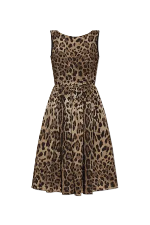 Dolce & Gabbana Cotton Dress With Animal Print - Brown