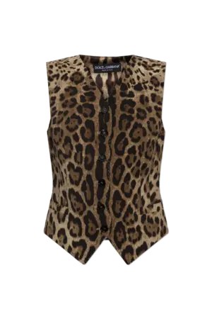 Dolce & Gabbana Wool Vest With Animal Motif - Brown