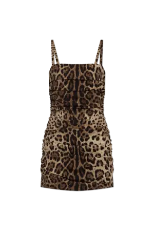Dolce & Gabbana Leopard Print Ruched Mini Dress - Brown