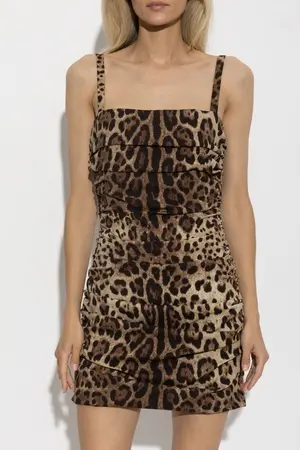 Dolce & Gabbana Leopard Print Ruched Mini Dress