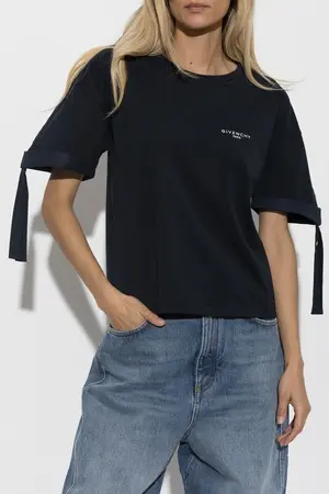 Givenchy Navy Short Sleeve Top With Tie Detail