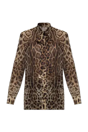 Dolce & Gabbana Silk Shirt With Animal Print - Brown