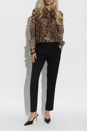 Dolce & Gabbana Silk Animal Print Bow Collar Shirt