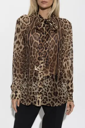 Dolce & Gabbana Silk Animal Print Bow Collar Shirt