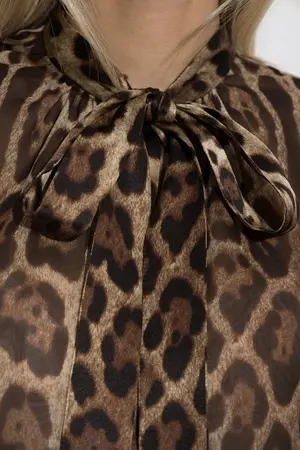 Dolce & Gabbana Silk Animal Print Bow Collar Shirt