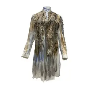 SANIYA KHAN Hand-painted Silk Charmeuse Jacket With Lace Appliqu