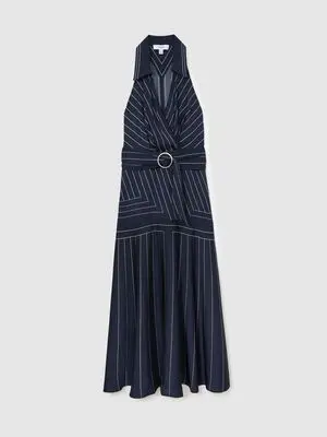 REISS Casey Striped Sleeveless Collared Midi Dress