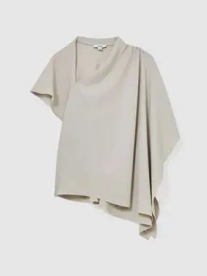 REISS Jade Asymmetric Draped-sleeve Top