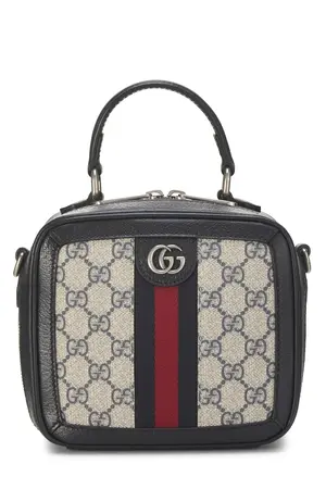 Gucci Navy Gg Supreme Canvas Ophidia Top Handle Bag - Brown