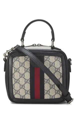 Gucci Navy Gg Supreme Canvas Ophidia Top Handle Bag