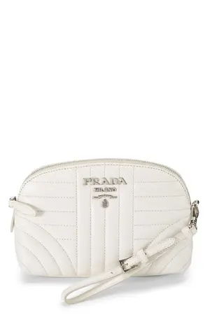 Prada Calfskin Diagramme Wristlet - White