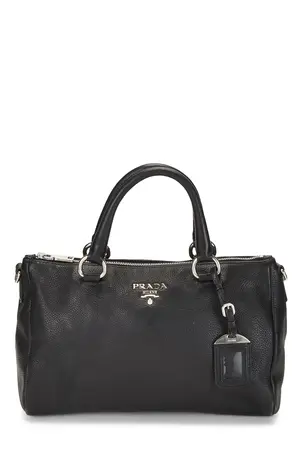 Prada Vitello Daino Convertible Zip Handbag - Black