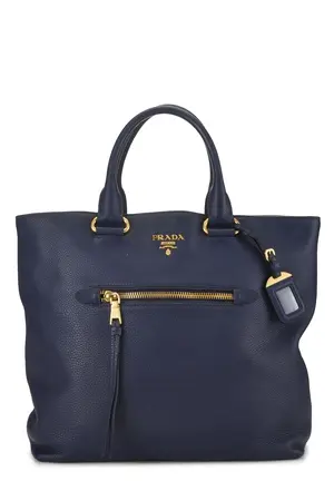 Prada Vitello Daino Shopping Tote - Navy
