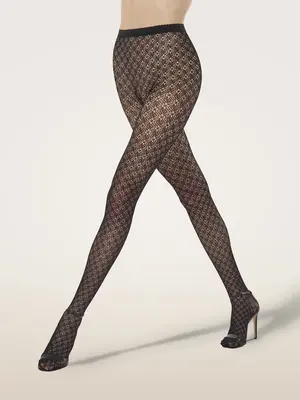 Wolford Floral Mesh Tights - Black