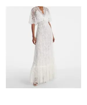 Elie Saab Embroidered Cotton-blend Lace Gown