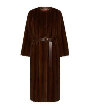Max Mara Fluffy Textured Long Coat - Hazelnut Color