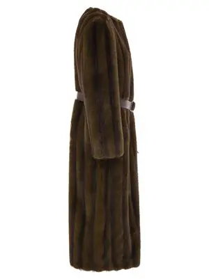 Max Mara Fluffy-textured Long Coat - Hazelnut Color