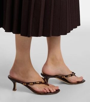 Staud Freja Beaded Leather Thong Sandals