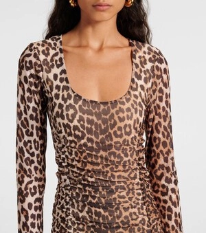 GANNI Leopard-print Cotton Minidress