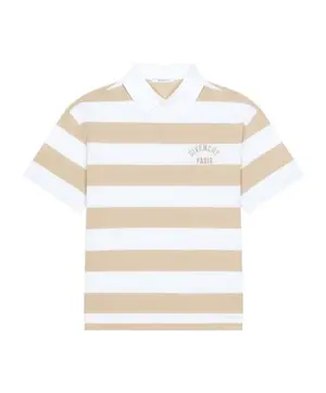 Givenchy Striped Polo In Cotton With Paris Embroidery - White/beige