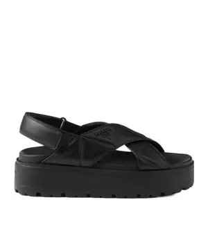 Prada Quilted Leather Platform Sandals With Logo Detail