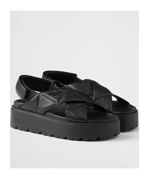 Prada Quilted Leather Platform Sandals With Logo Detail