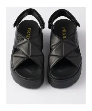 Prada Quilted Leather Platform Sandals With Logo Detail