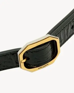 Saint Laurent Thin Croc-embossed Leather Belt