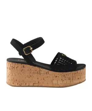 Prada Crochet Wedge Platform Sandals - Black
