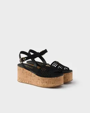 Prada Crochet Wedge Platform Sandals