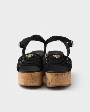 Prada Crochet Wedge Platform Sandals