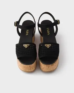 Prada Crochet Wedge Platform Sandals