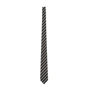 Saint Laurent Striped Tie In Silk Jacquard - Black/ivory