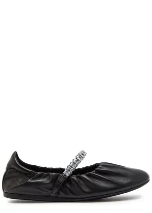 JIMMY CHOO Jade Crystal-embellished Leather Ballet Flats - Black