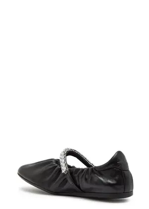 JIMMY CHOO Jade Crystal-embellished Leather Ballet Flats - Black