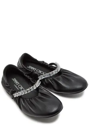 JIMMY CHOO Jade Crystal-embellished Leather Ballet Flats - Black