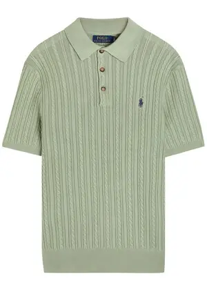 Polo Ralph Lauren Logo-embroidered Cable-knit Cotton Polo Shirt - Light Green