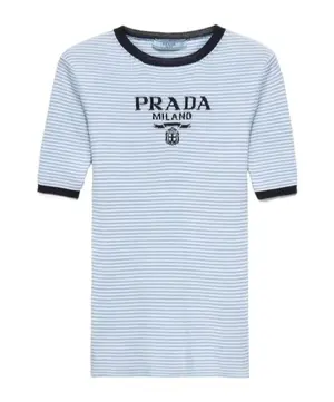 Prada Striped Silk Crew-neck Sweater - Light Blue/white
