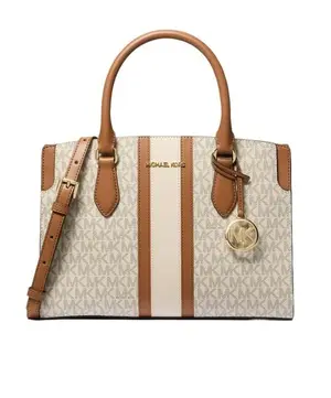 Michael Kors Becca Medium Signature Logo Stripe Satchel