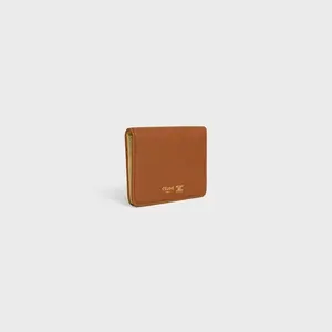 Celine Bi-fold Card Holder Triomphe Stamp In Supple Grained Calfskin