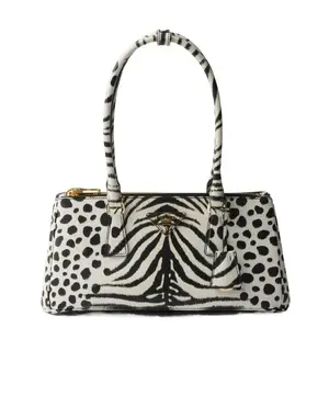 Prada Galleria Medium Printed Saffiano Leather Bag - White/black