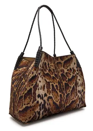 Etro Large Leopard Print Velvet Tote - Khaki