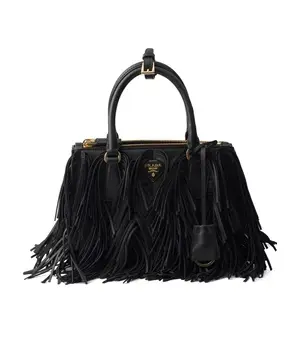 Prada Galleria Small Leather Bag With Fringe - Black